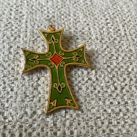 Jewelry | Vintage Green And Gold Enamel Cross Pendant | Poshmark